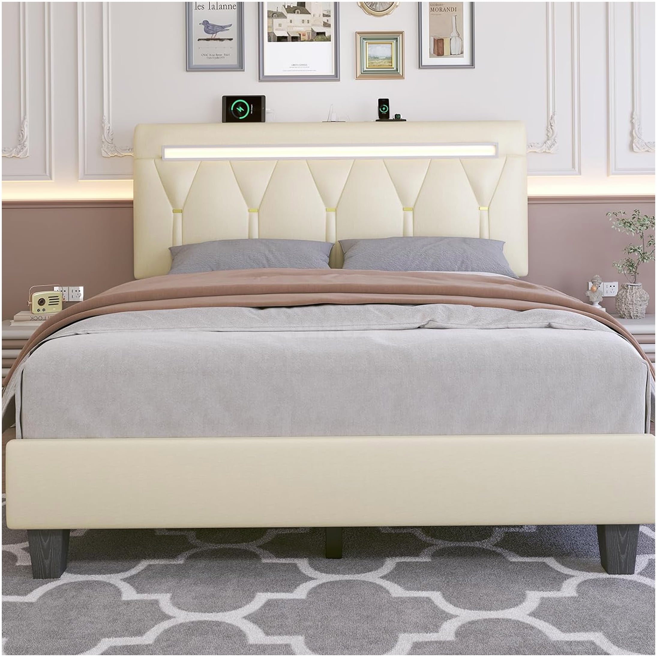 Full Size Bed Frame with RGB LED Lights & Bluetooth Speaker ...