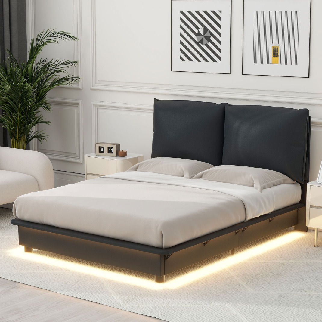 Full Size Bed Frame with Sensor Light and Ergonomic Design Backrests ...