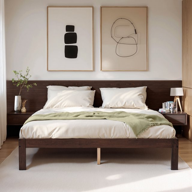 Full Size Bed Frame, Solid Wood Platform with Wood Slat Support, No Box ...