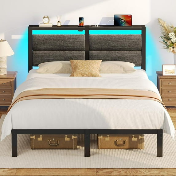 Full Size Bed Frame with Station, Full Bed Frame with Upholstered ...