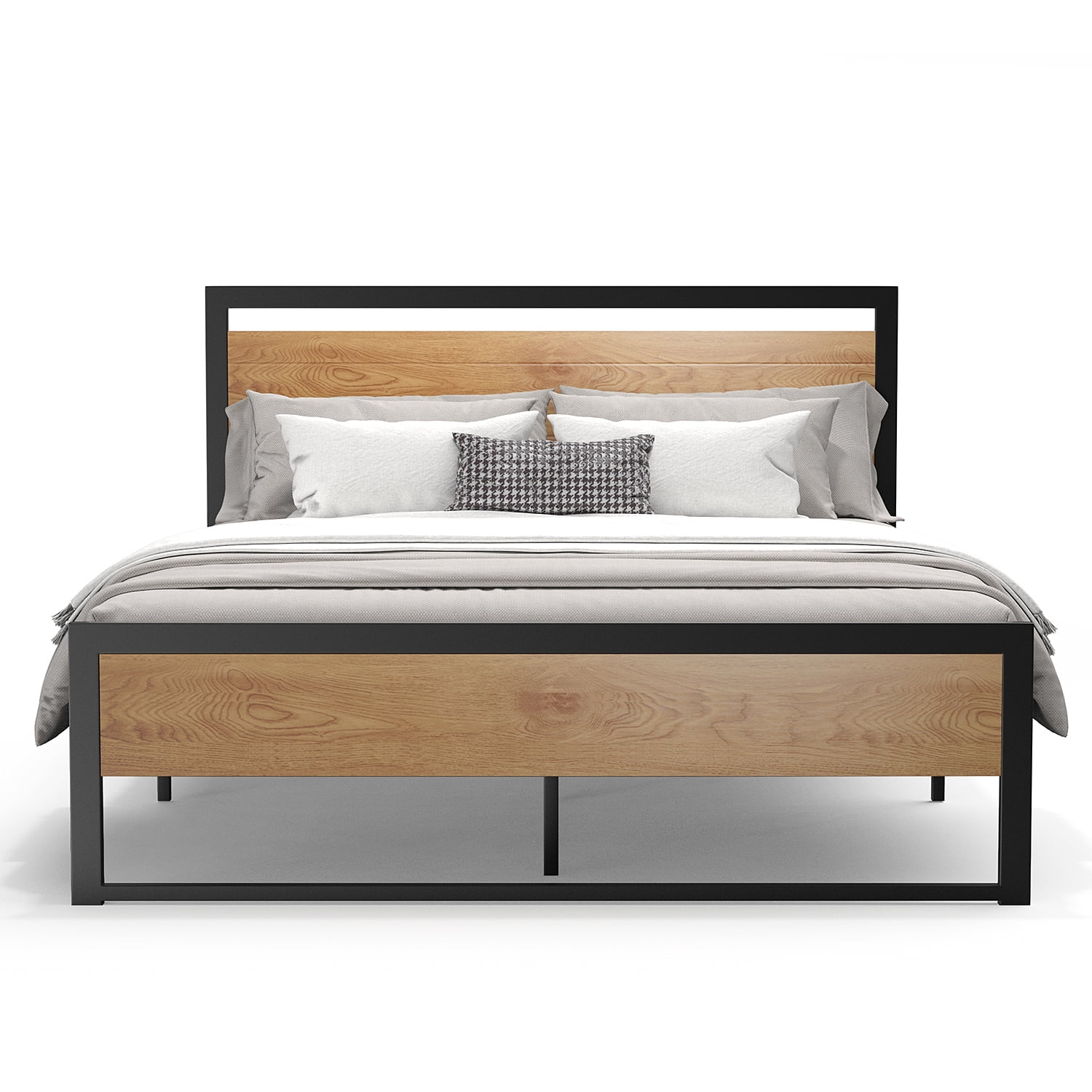 Full Size Bed Frame Steady Steel Platform with Wood Headboard/Footboard ...