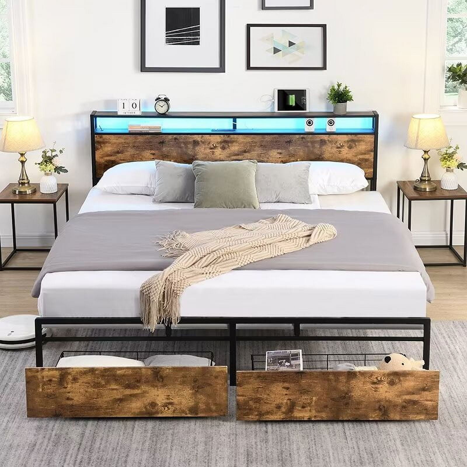 Full Size Bed Frame with Storage Headboard and Charging Station ...