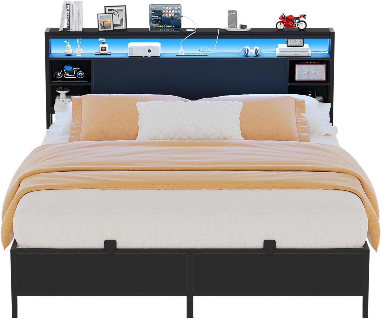 Full Size Bed Frame with Storage Headboard, Power Socket and Smart LED ...