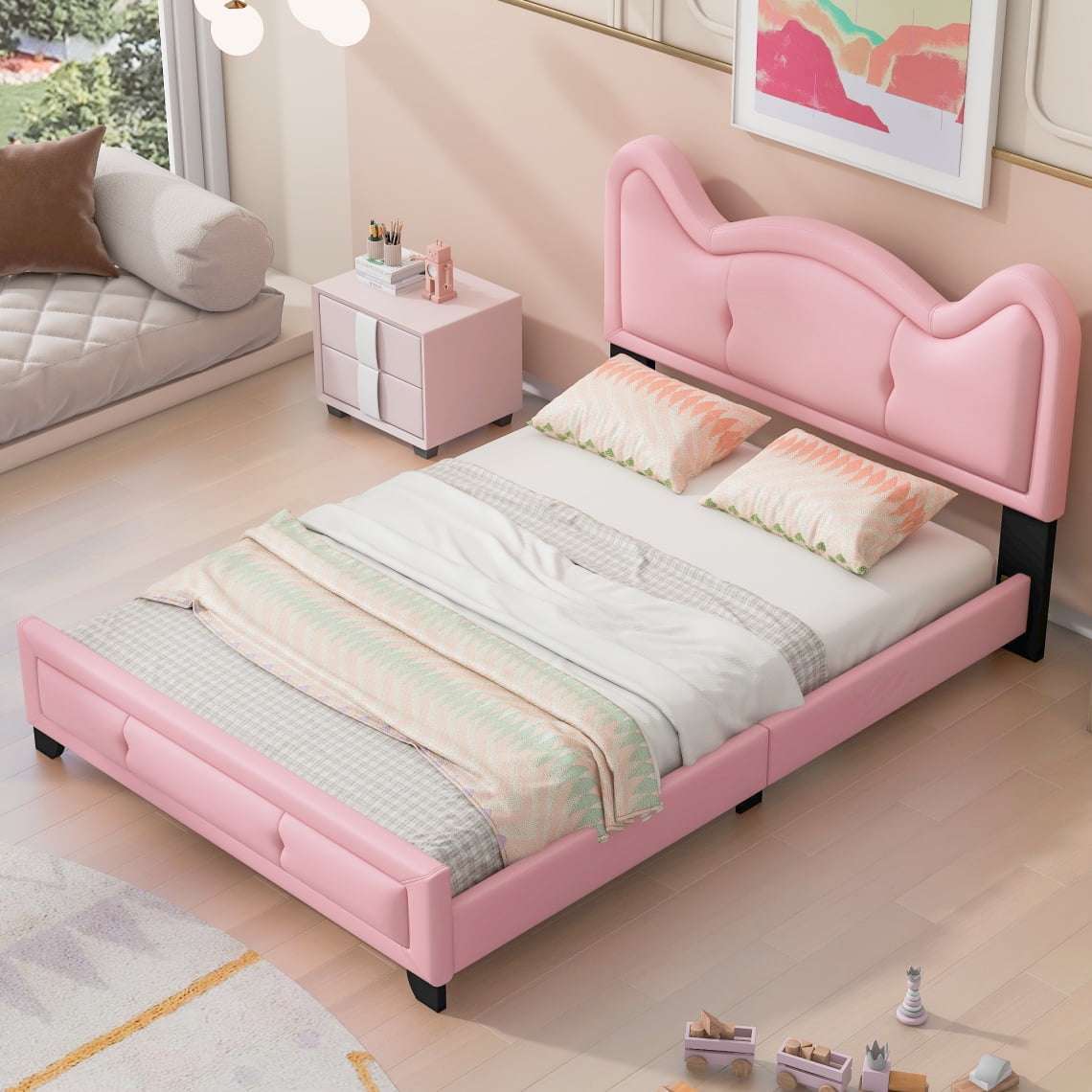 Full Size Bed Frame, Upholstered Platform Bed Frame with Carton Ears ...