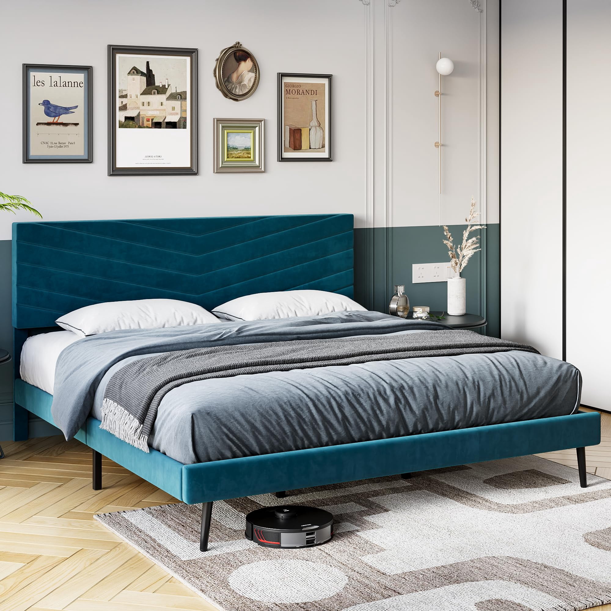 Full Size Bed Frame, Velvet Full Platform Bed Frame with Adjustable ...