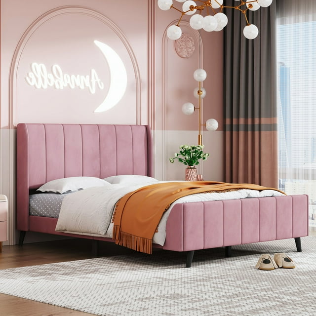 Full Size Bed Frame,Velvet Upholstery With Headboard And Support Board ...