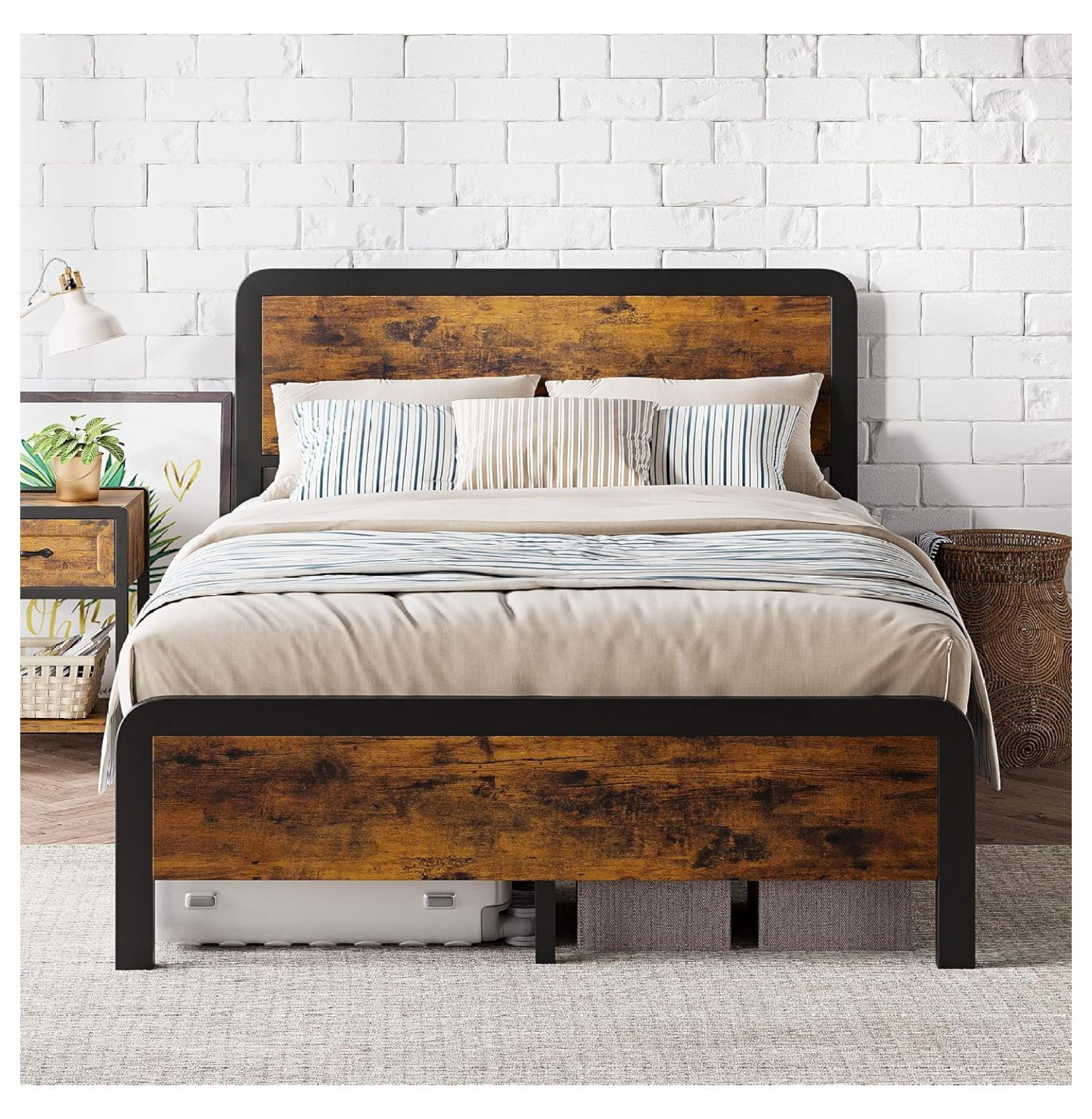 Full Size Bed Frame with Wooden Headboard and Footboard, Full Platform ...