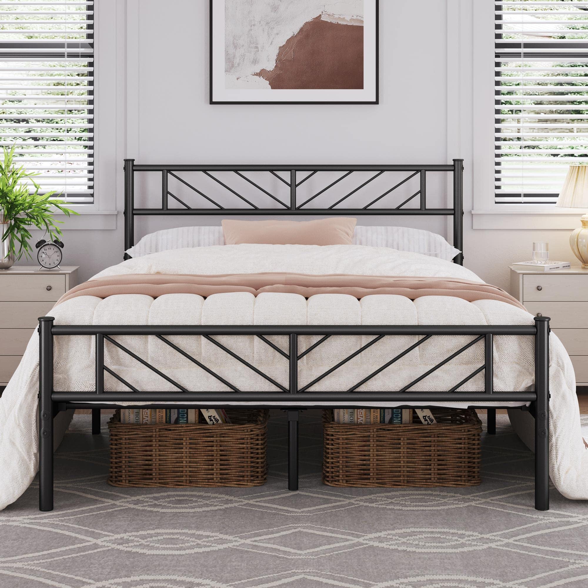 Full Size Bed Frame with Arrow Headboard, 13 Inch Metal Platform for ...