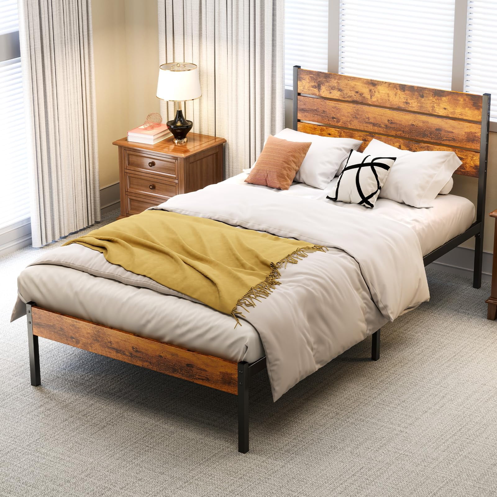 Full Size Bed Frame with Headboard, Heavy Duty Metal Mattress ...