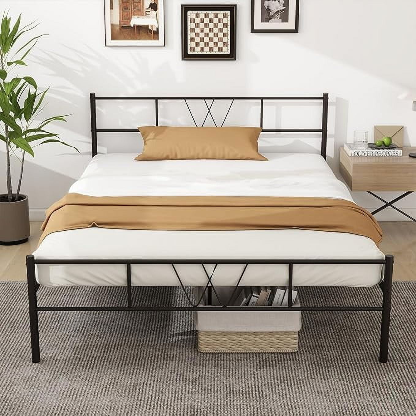 My Depot Full Size Bed Frame with Headboard Steel Slat Metal Platform ...