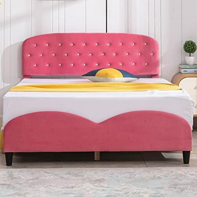 Full Size Bed Frame with Headboard Upholstered Platform Bed with ...