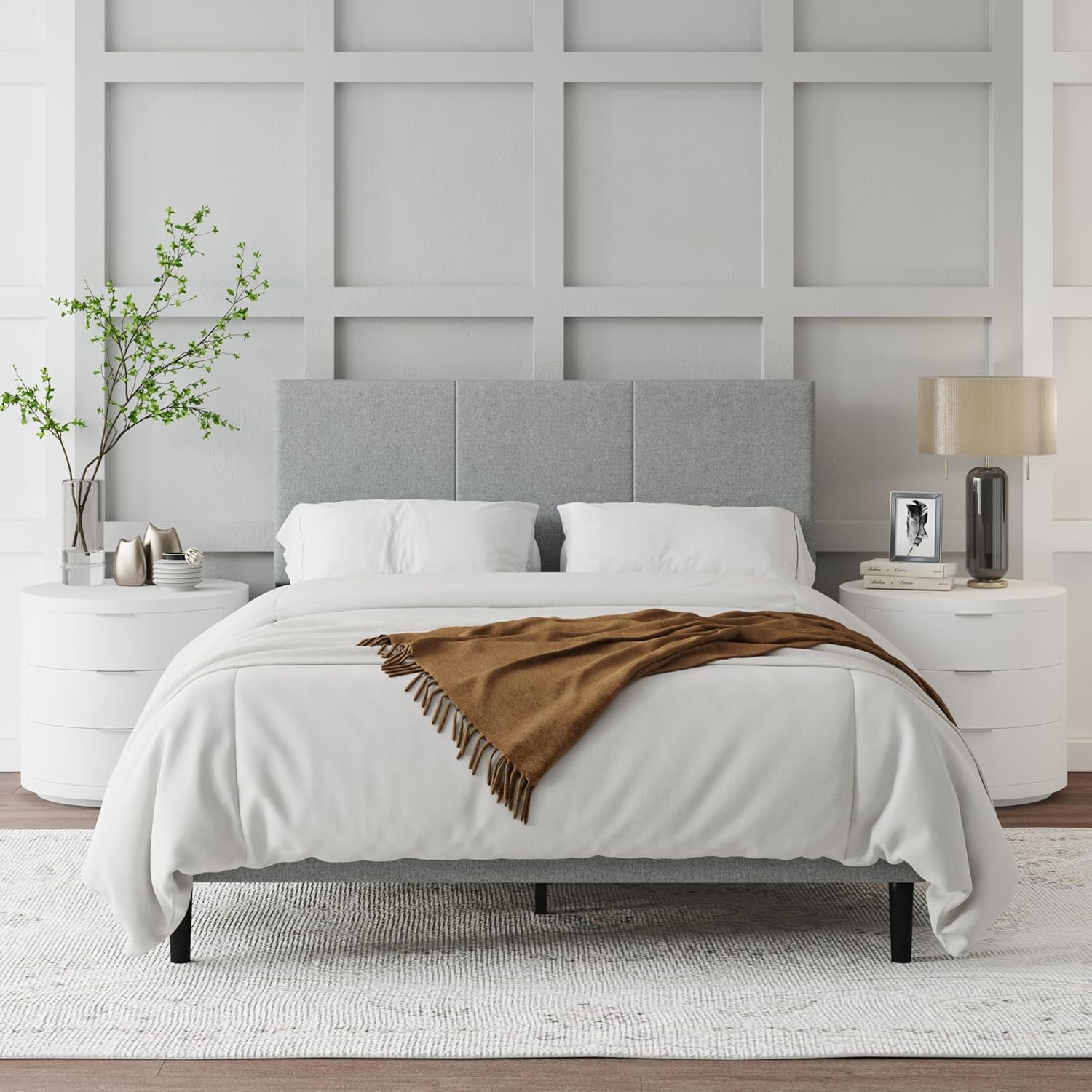 Full Size Bed Frame with Headboard, Vertical Tufted Platform Bed, Frame ...