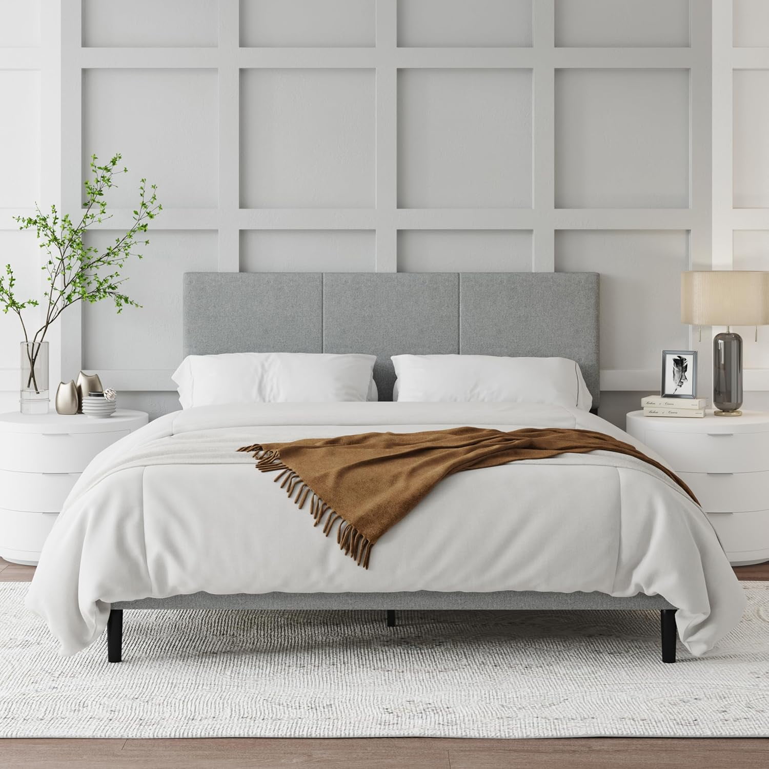 Full Size Bed Frame with Headboard, Vertical Tufted Platform Bed, Frame ...
