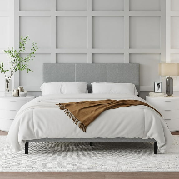 Full Size Bed Frame with Headboard, Vertical Tufted Platform Bed, Frame ...