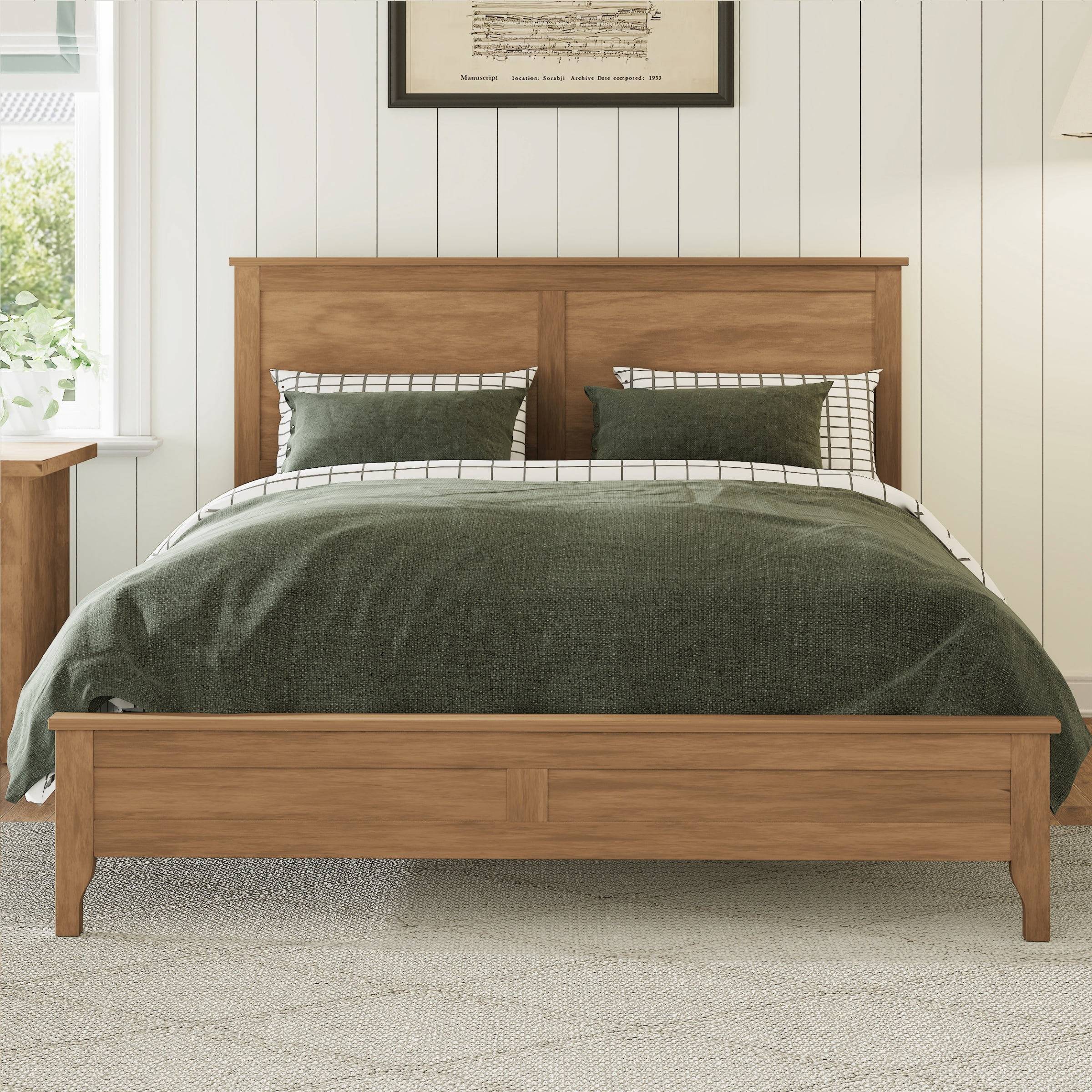 Full Size Bed Frame with Headboard and Footboard, Solid Wood Platform ...