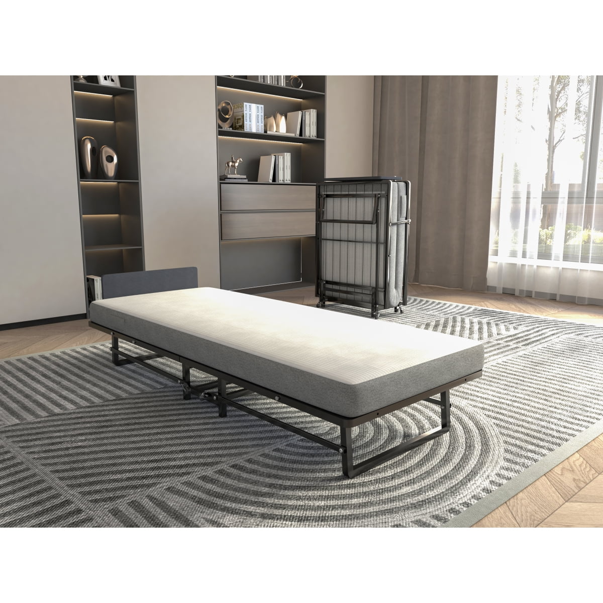 Full Size Bed Frame with LED, 4 Under-bed Portable Storage Drawers ...