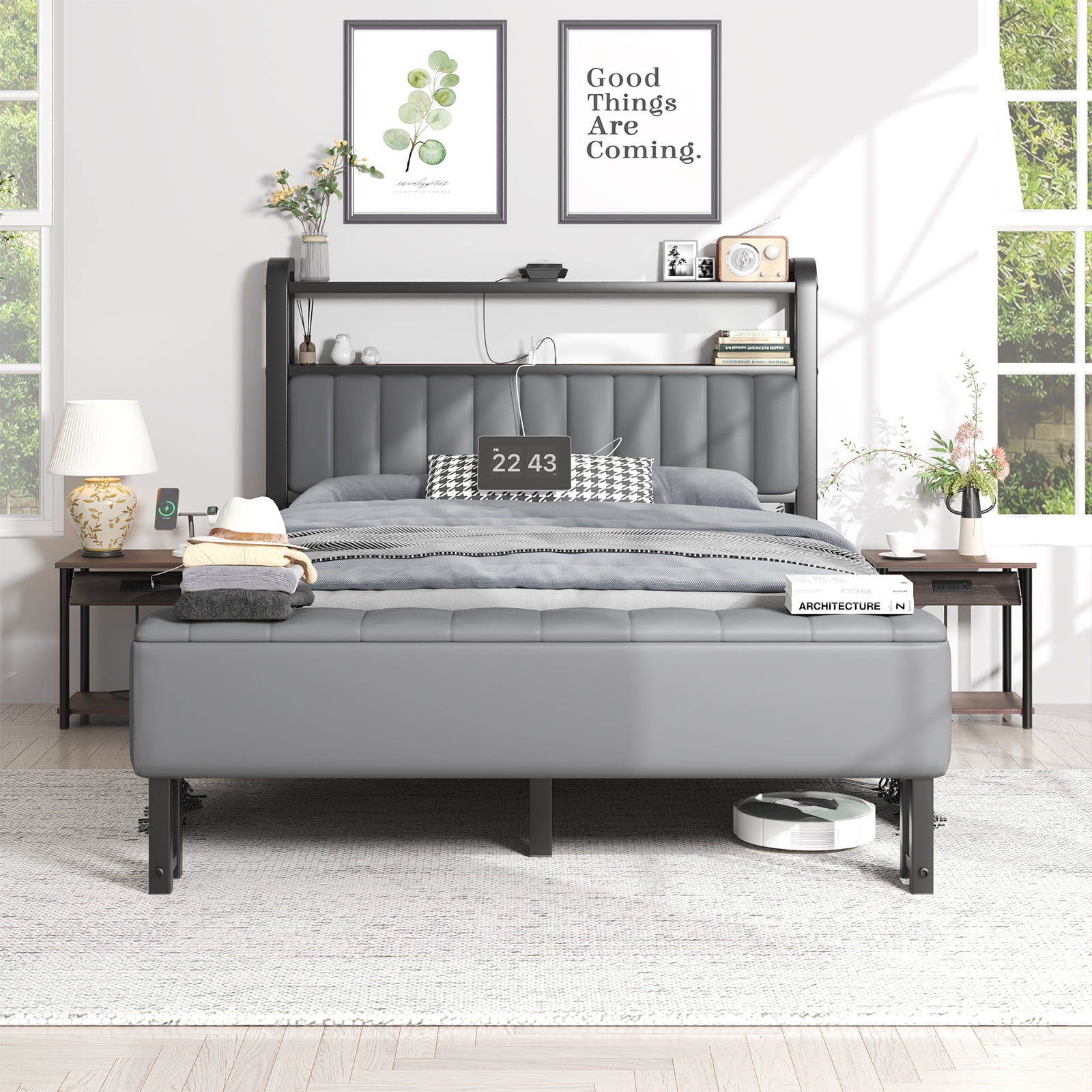 Bed Frame Full Size with Starry Sky Lights and Charging Station ...