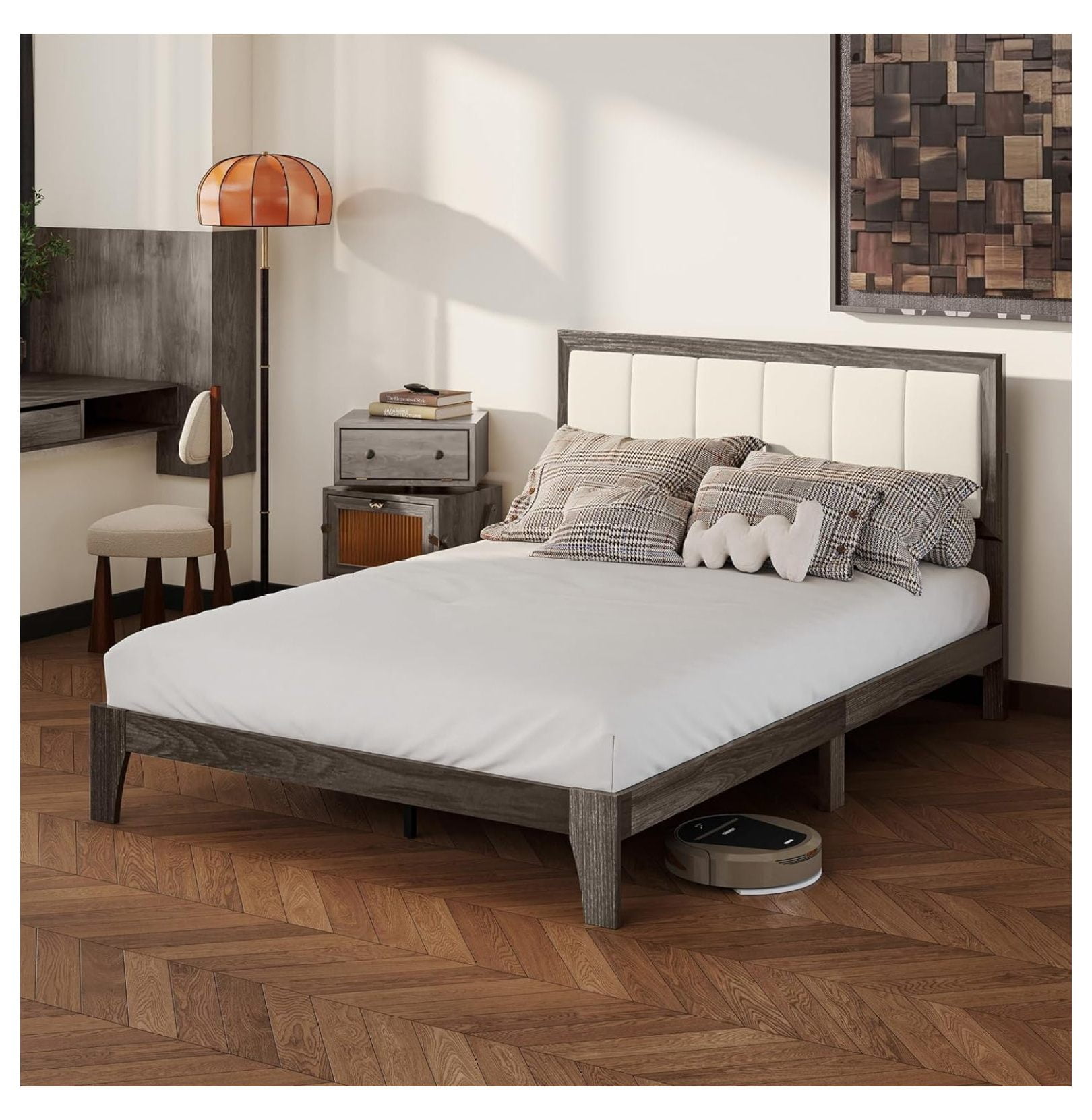Full Size Bed Frame with Upholstered Headboard, Platform Bed Frame with ...