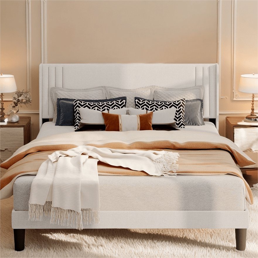 Full Size Bed Frame with Wingback Headboard, Metal Bed Frame, 850 lbs ...