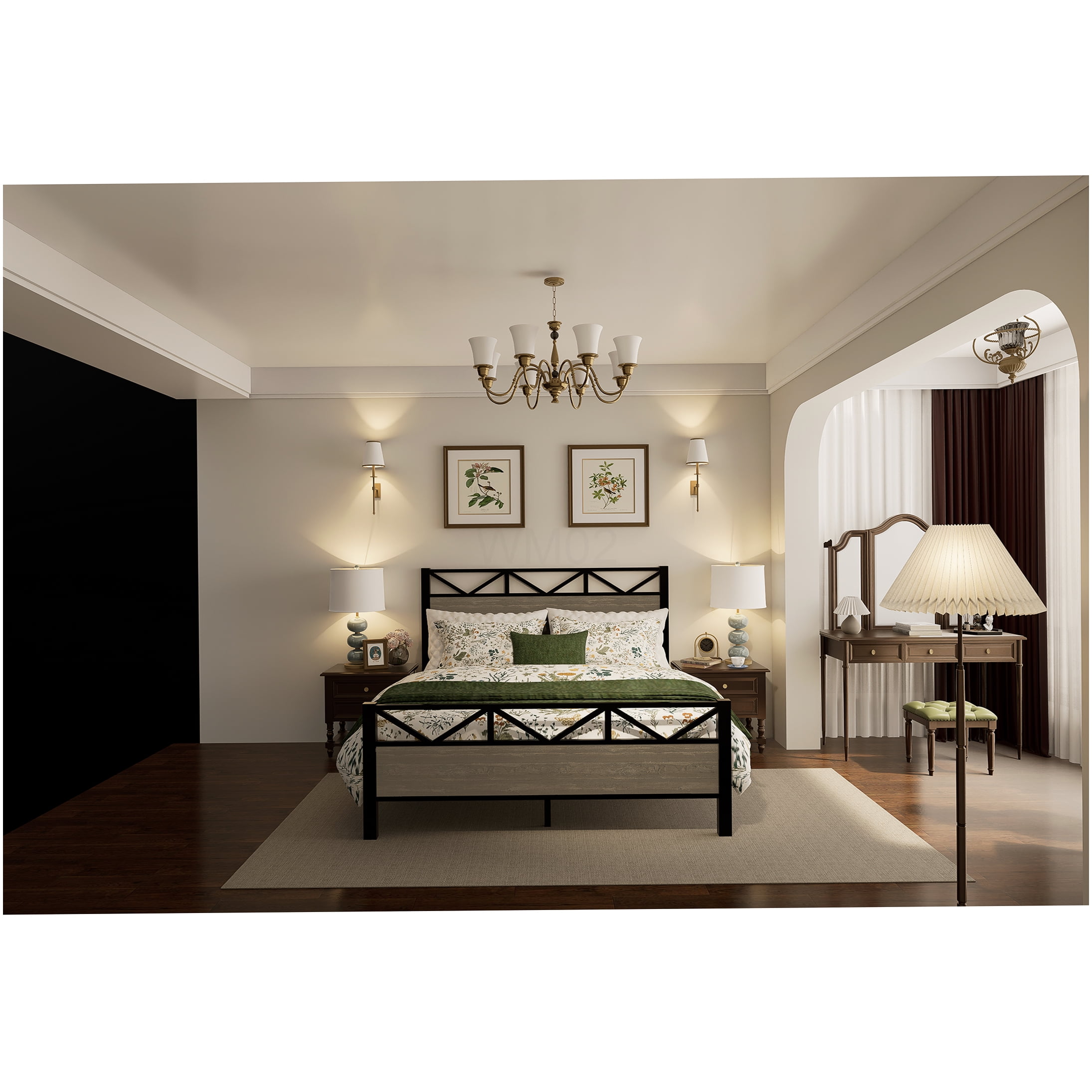 Full Size Bed Frame with Wood Headboard and Footboard, Heavy Duty Metal ...