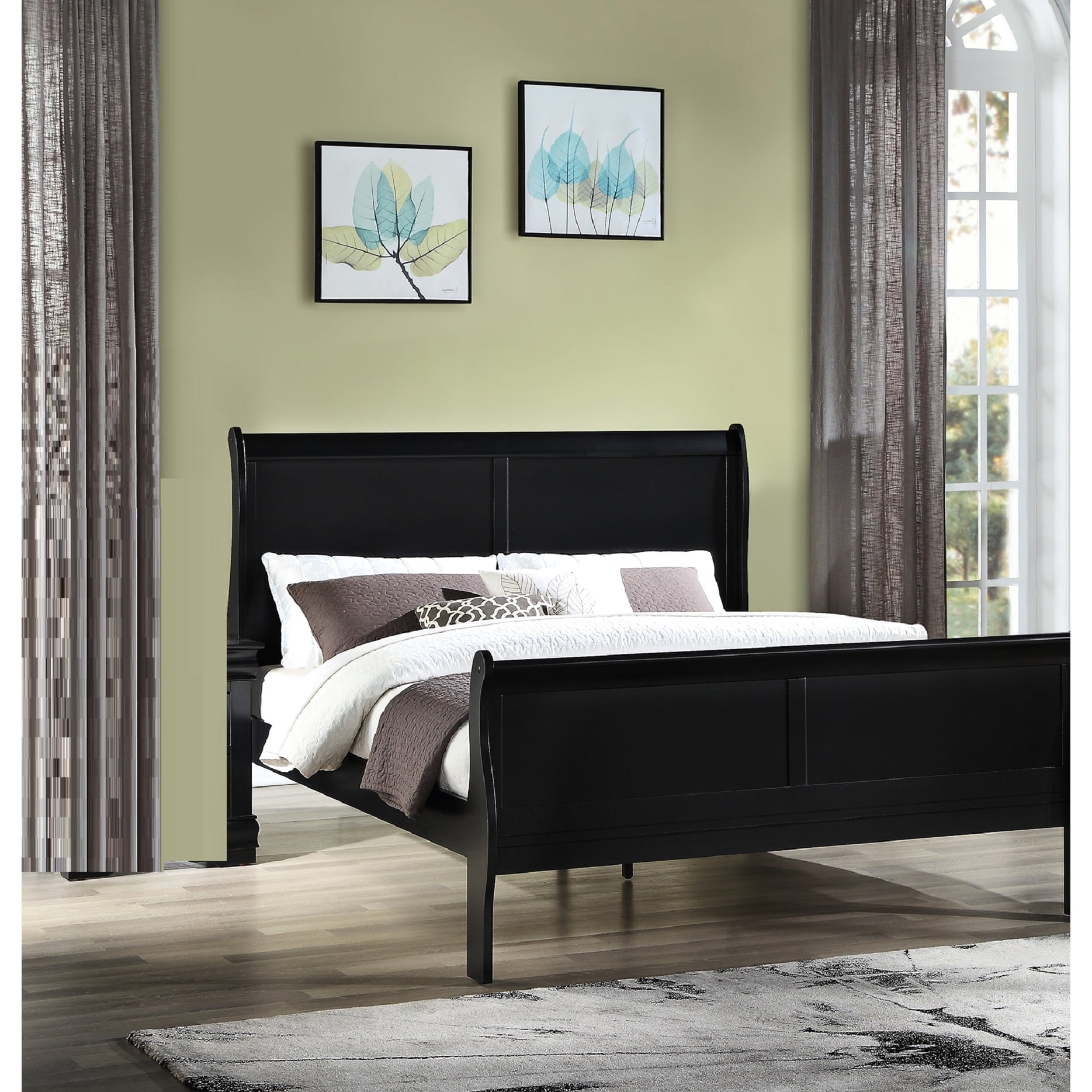 Full Size Bed In Brown Black, Solid Wood Construction, Collection With ...