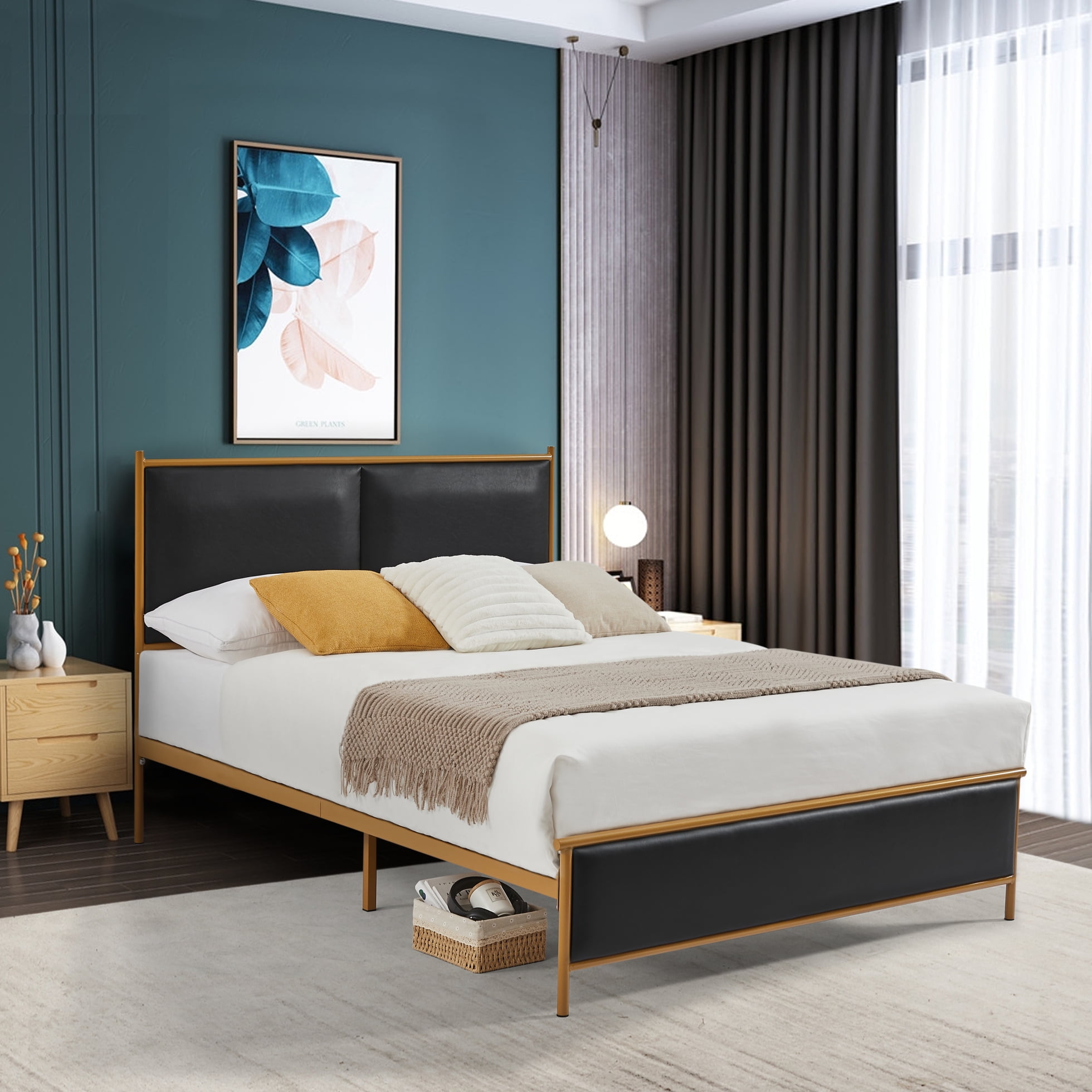 Full Size Bed, Modern Upholstered Platform Bed Frame with Steamed Bread ...