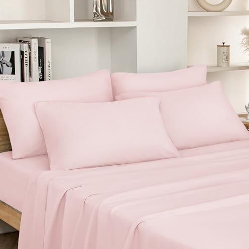 Full Size Bed Sheets - 6 Piece Set (Pale Pink) - Extra Soft Brushed ...