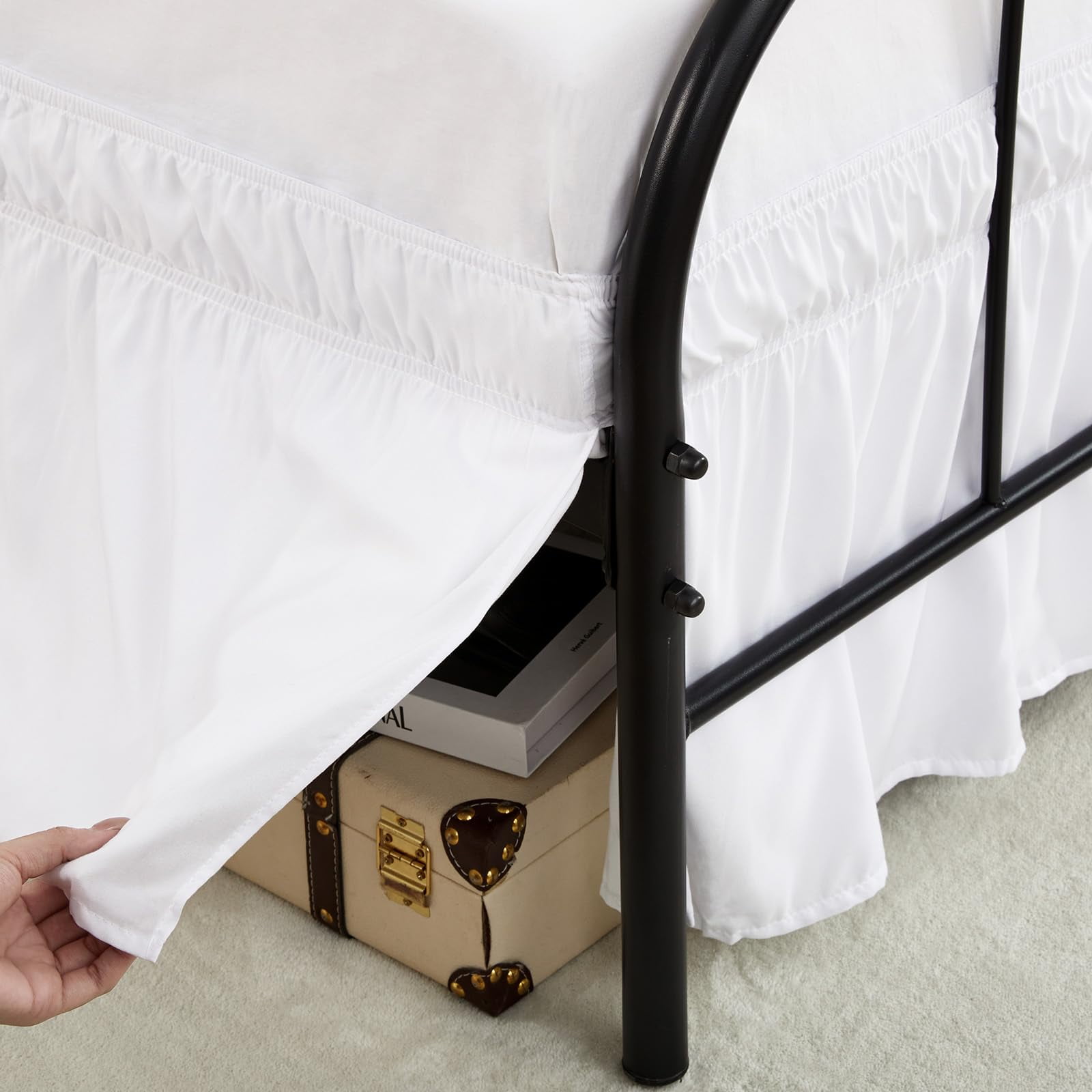 Full Size Bed Skirt 15 Inch Drop Split Corners, Elastic Wrap Around ...