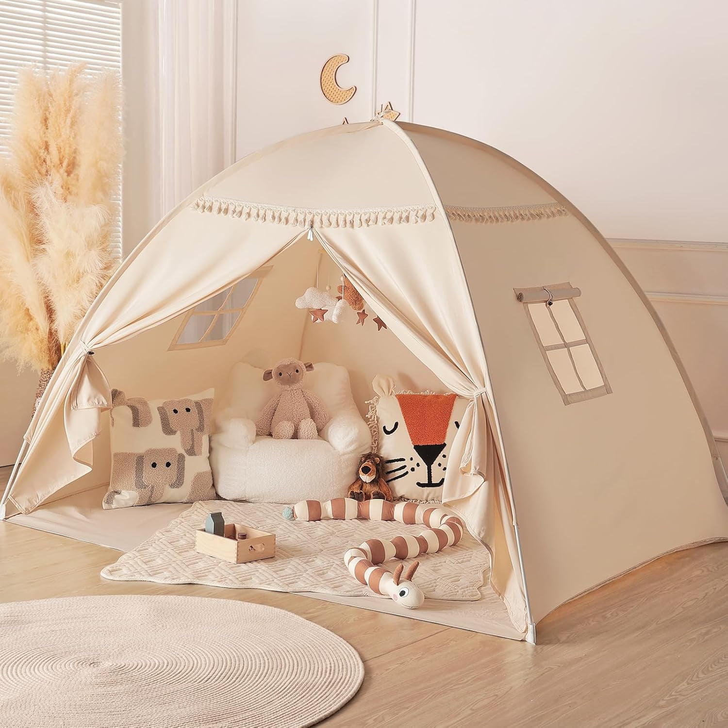 Full Size Bed Tent Canopy: Lights & Flags Indoor Floor Bed Tent ...