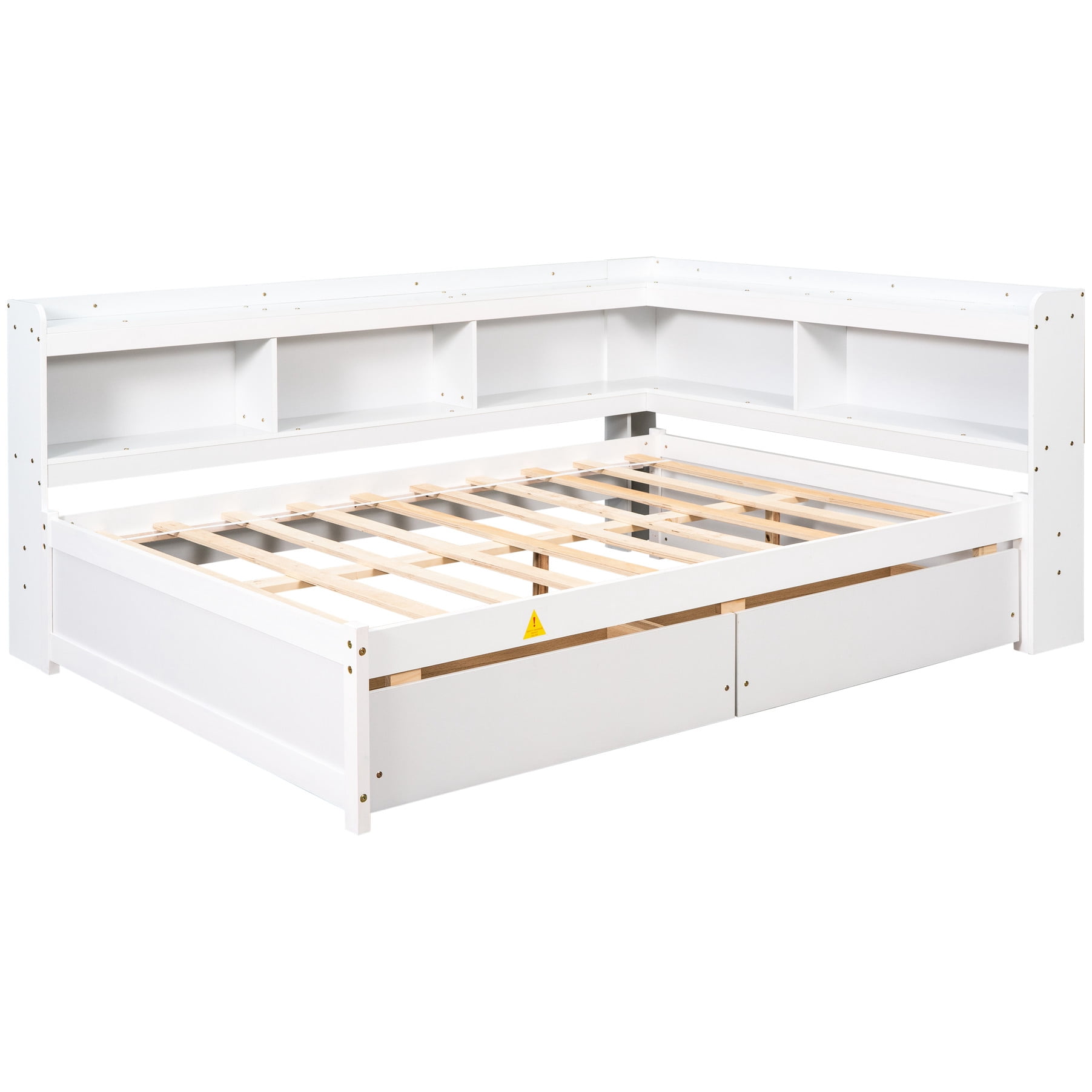 Full Size Bed With L-shaped Bookcases And Tidy Space Organizer In White ...