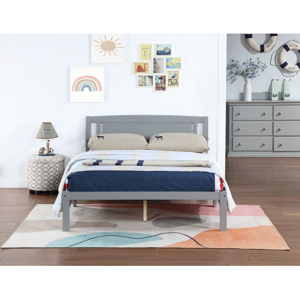 Full Size Bed, Wood Platform Bed Frame with Headboard For Kids, Slatted ...