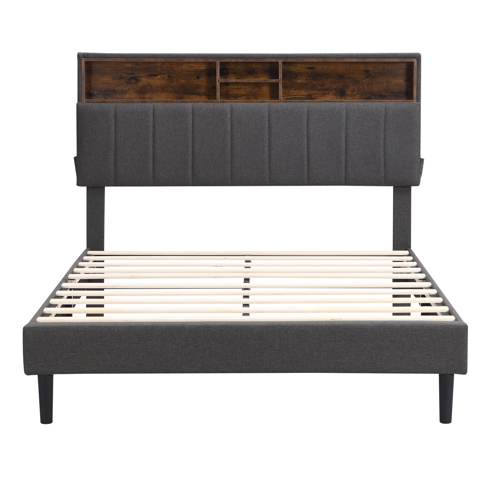Full Size Bed Wooden Slat Mattress Foundation,Bed With Storage ...