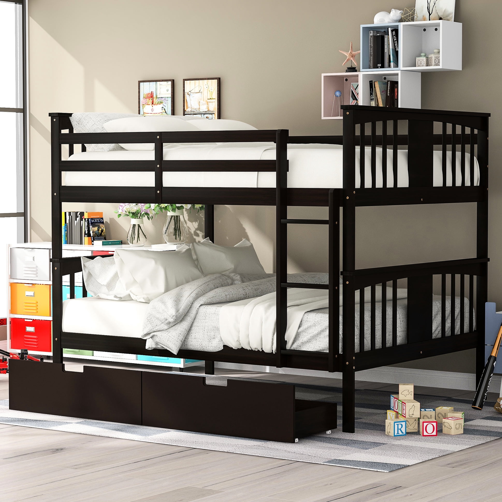 Full Size Bunk Bed With Drawers And Secure Legs Over - Improves Bedroom ...