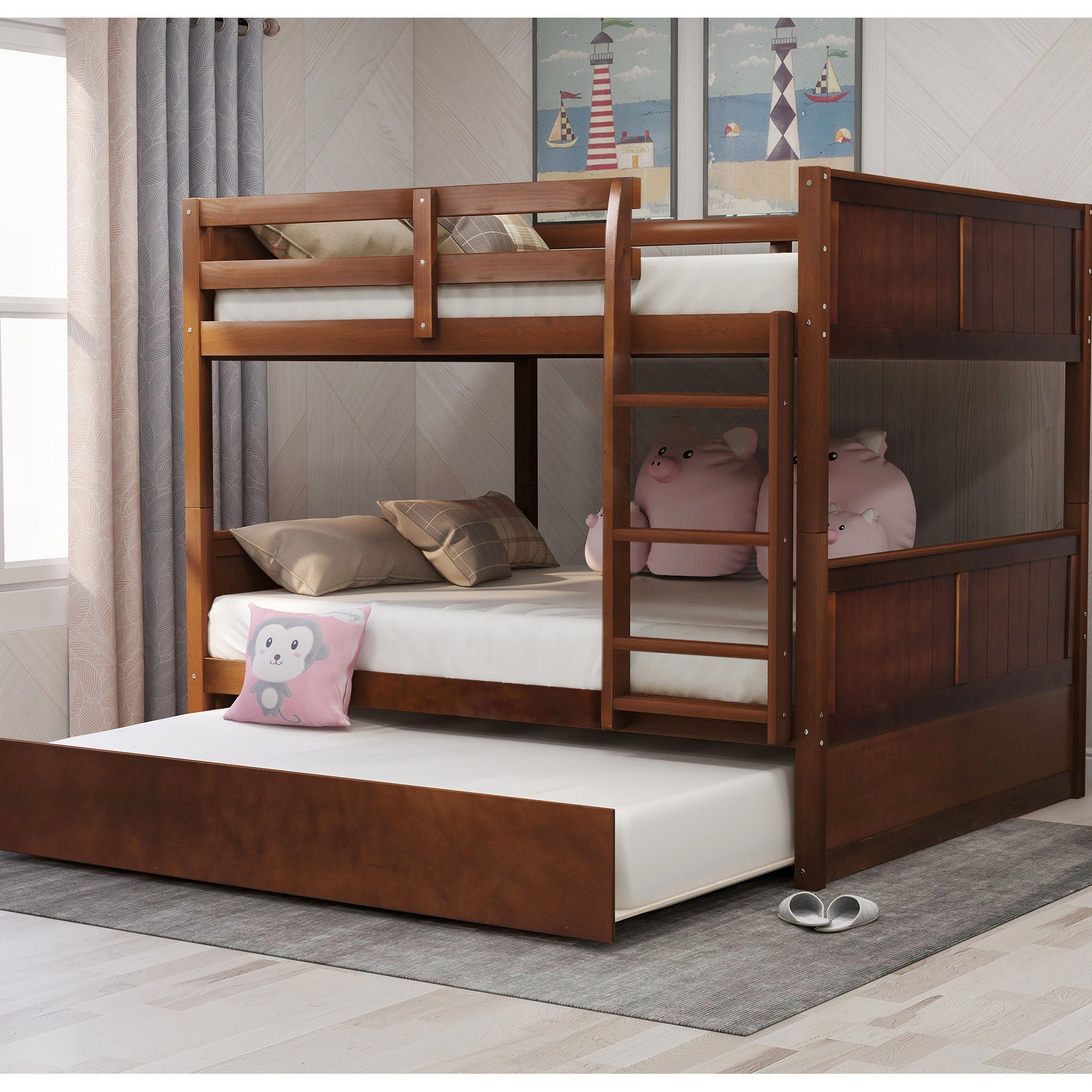 Full Size Bunk, Trundle, Walnut, Sturdy Frame - Walmart.com