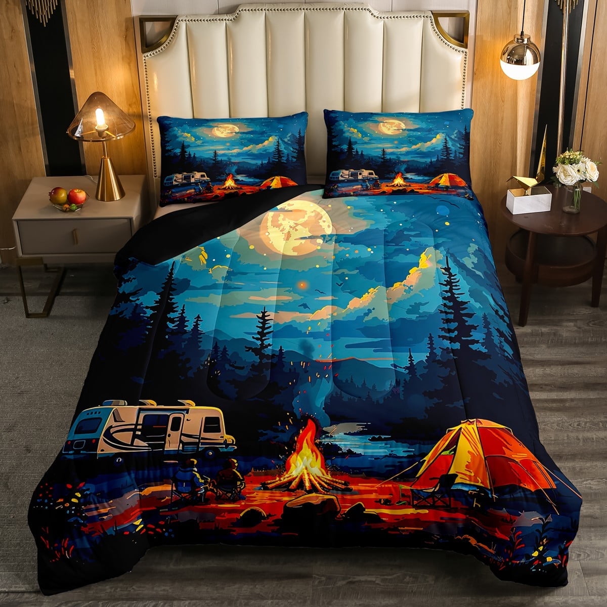 Full Size Camper Bedding for Travel Trailers, Happy Camping Comforter ...