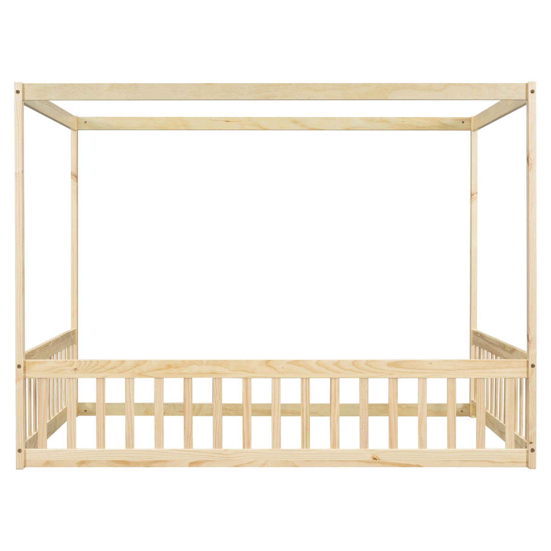 Full Size Canopy Bed With Guardrail And Fence - Pine Wood For A Sound ...