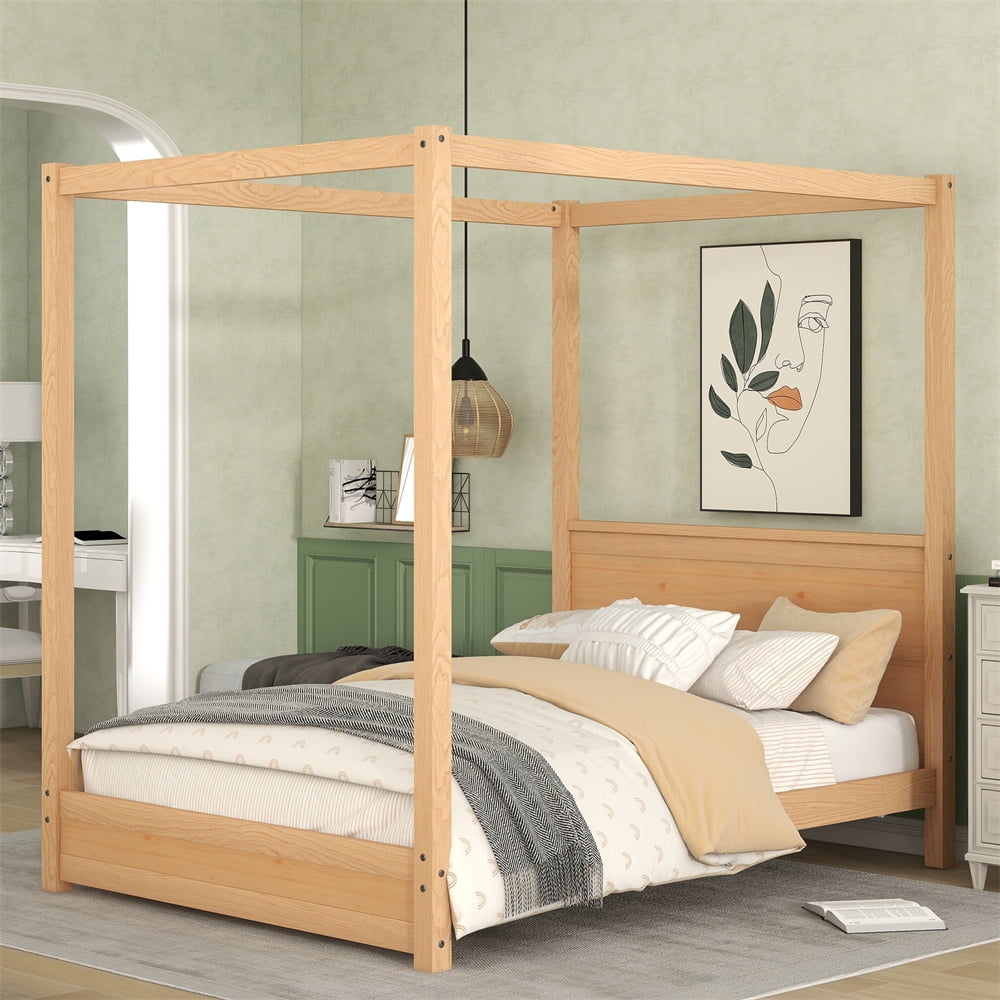 Full Size Canopy Platform Bed, Four-Poster Platform Bed Frame with ...