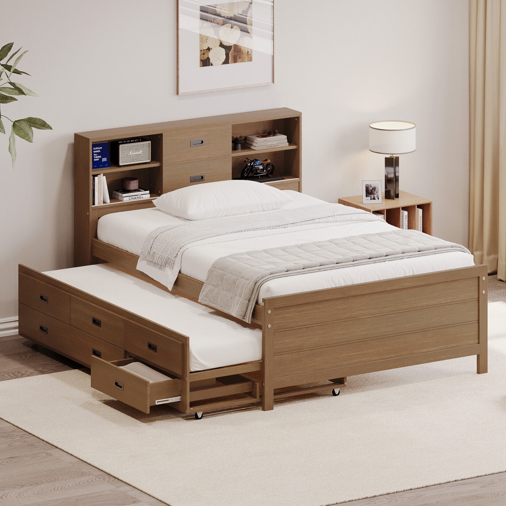 Full Size Captain Bed, Multi-Function Wood Platform Bed Frame with ...