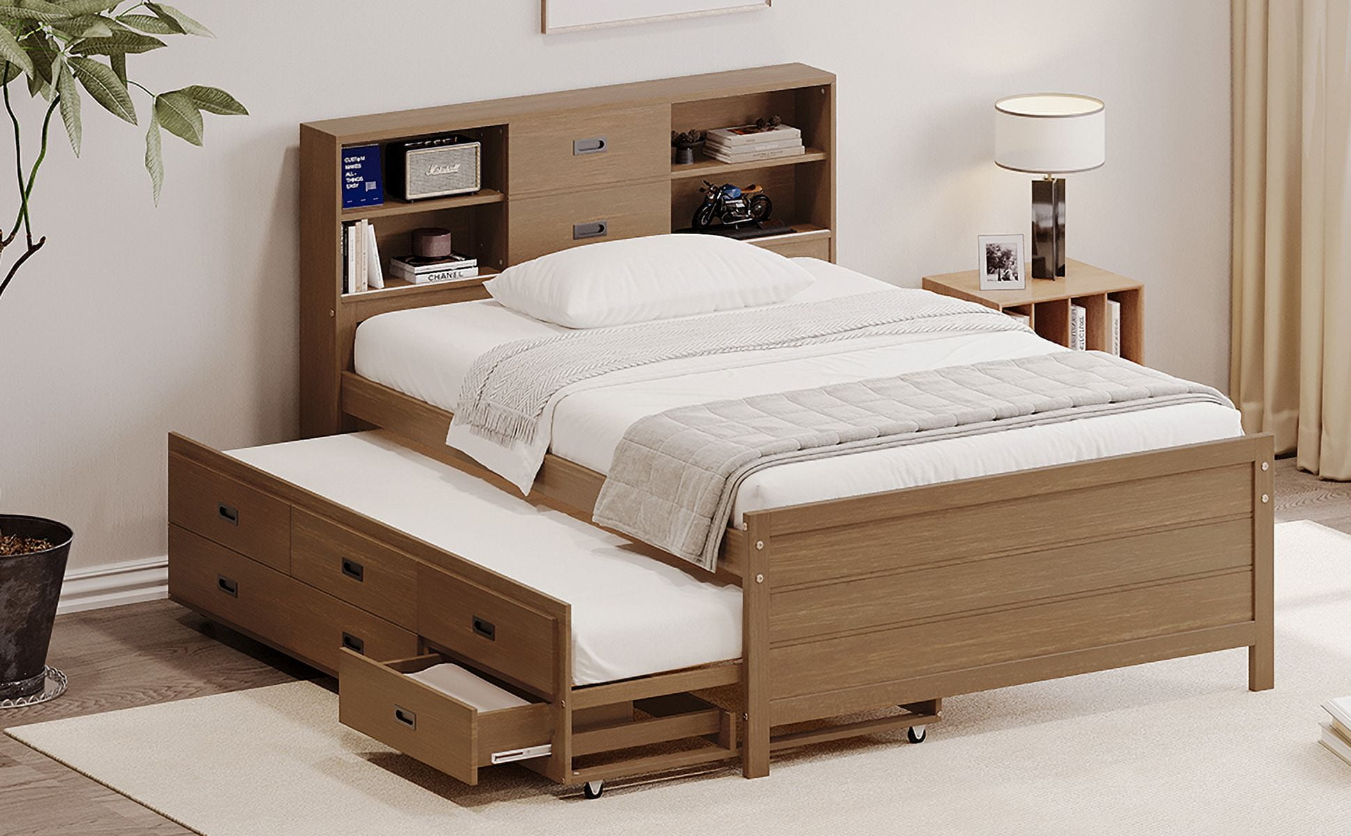 Full Size Captain Bed with Storage Bookcase Headboard,Captain Bed with ...