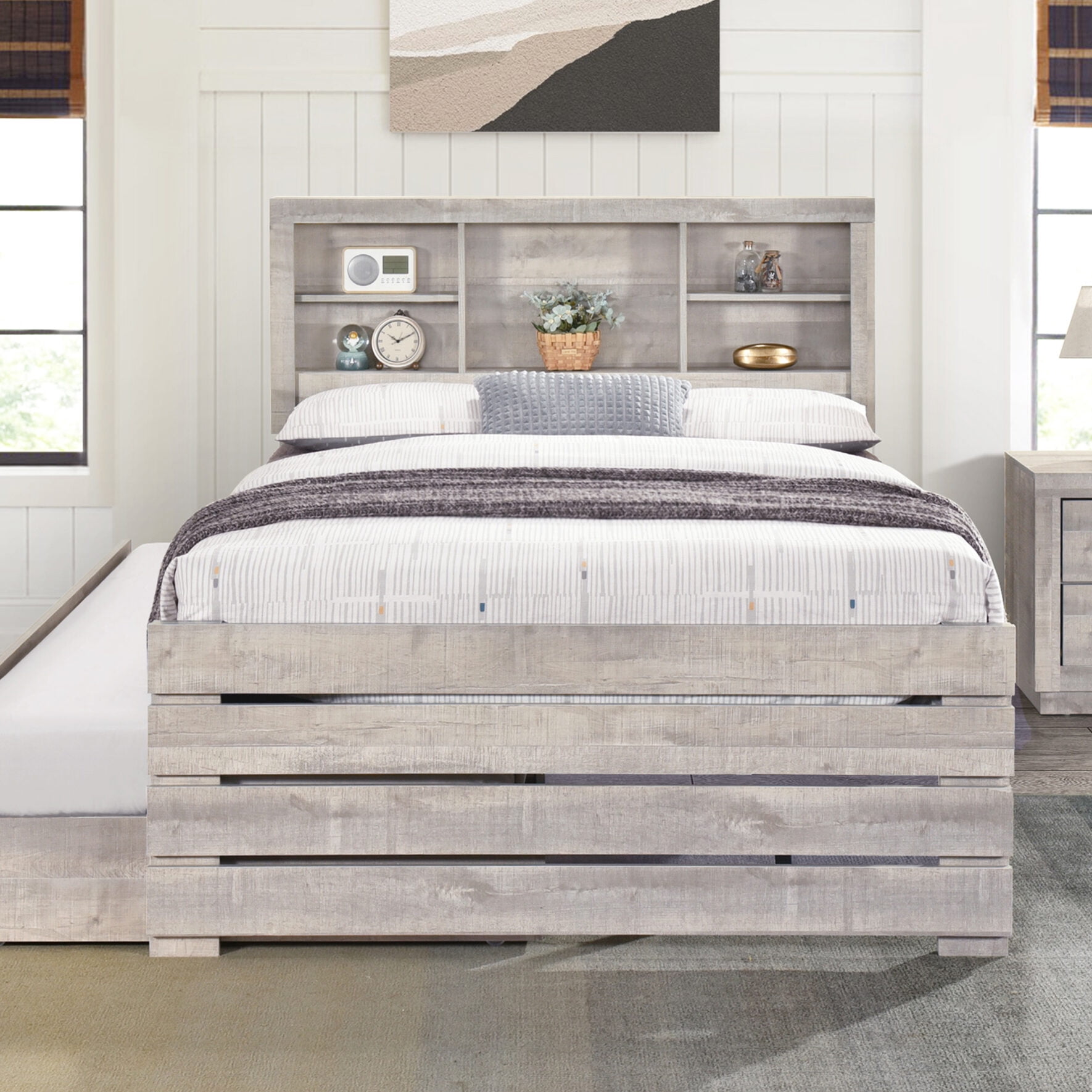 Full Size Captain Bed with Trundle, Farmhouse Style Wood Platform Bed ...