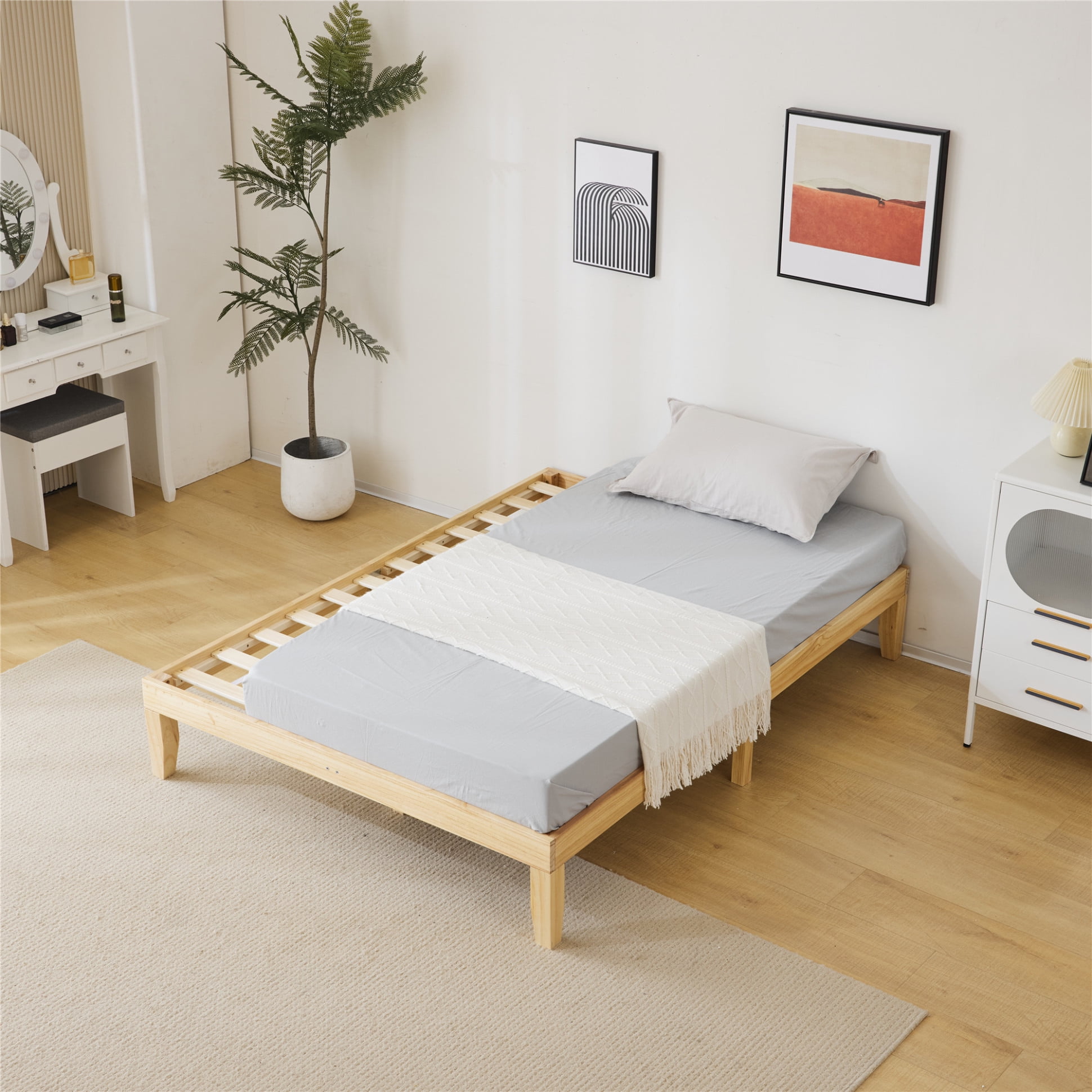 Full Size Classic Basic Plaform Bed, Basic Bed Frame With Wooden Slats ...