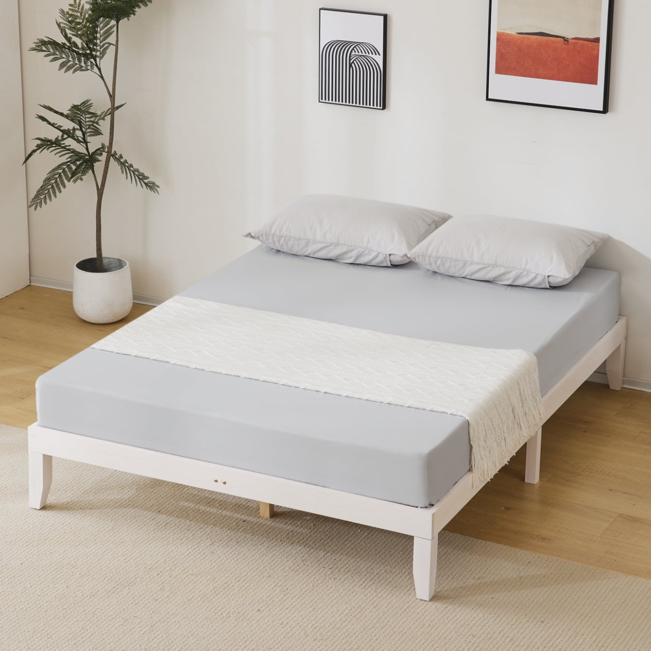 Full Size Classic Basic Plaform Bed, Basic Bed Frame with Wooden Slats ...