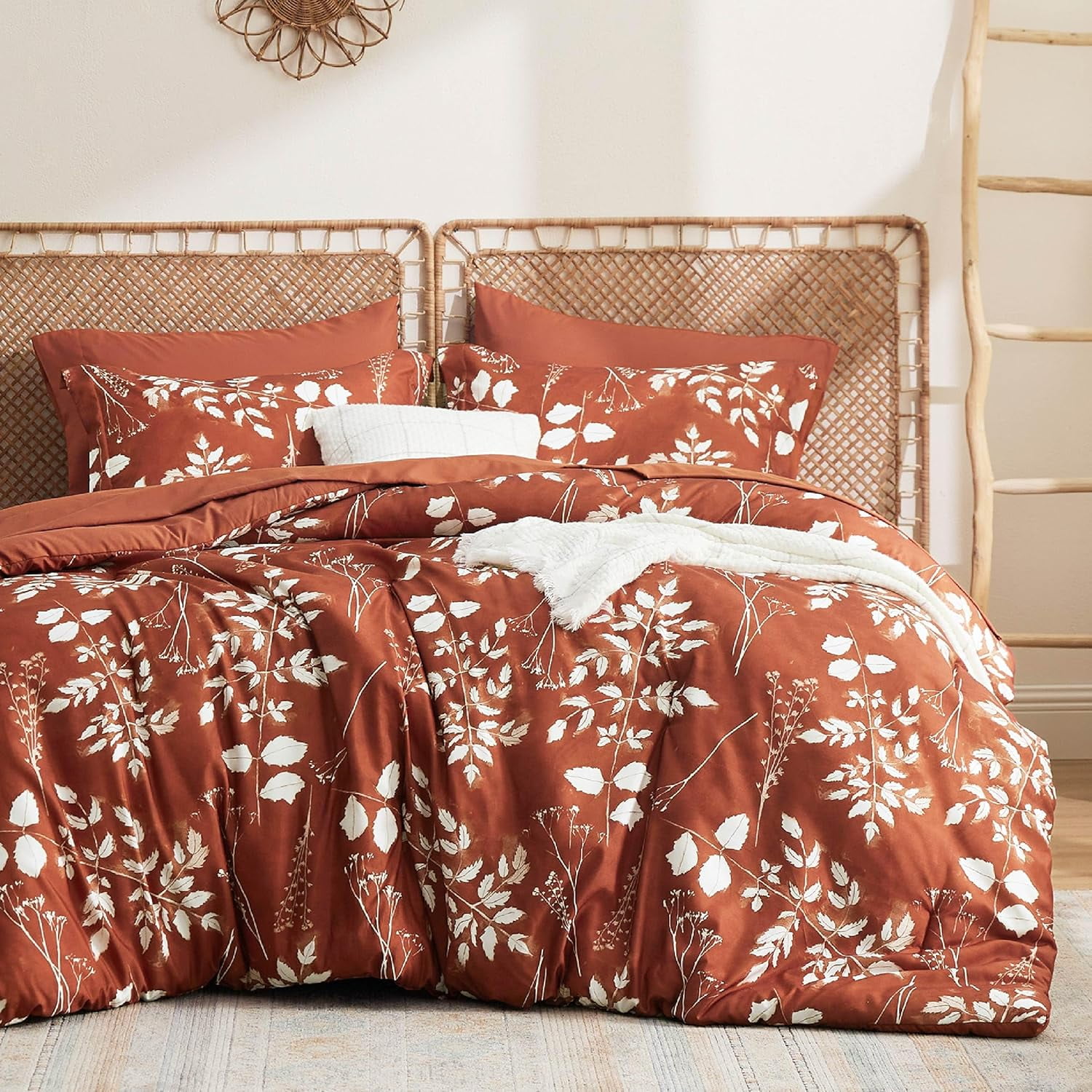 Full Size Comforter Set - 7 Pieces Floral Terracotta Soft Bedding Sets ...