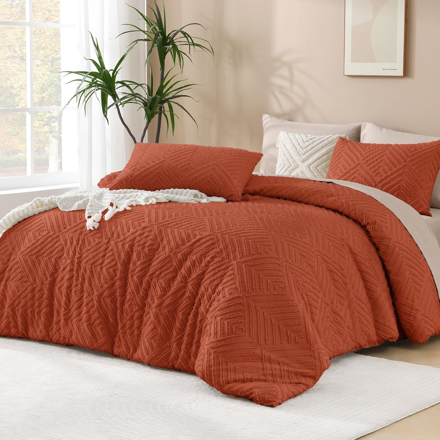 Full Size Comforter Sets Burnt Orange, Boho Lightweight Full Bed Set ...