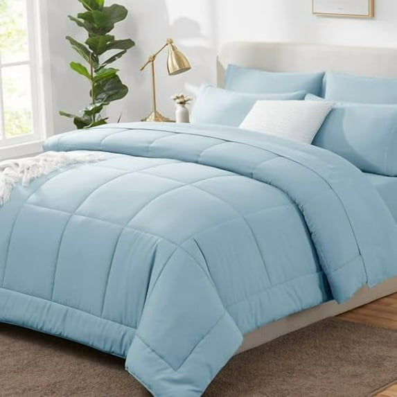 Full Size Comforter Sets Light Blue, 7 Pieces Bed in a Bag, Blue ...