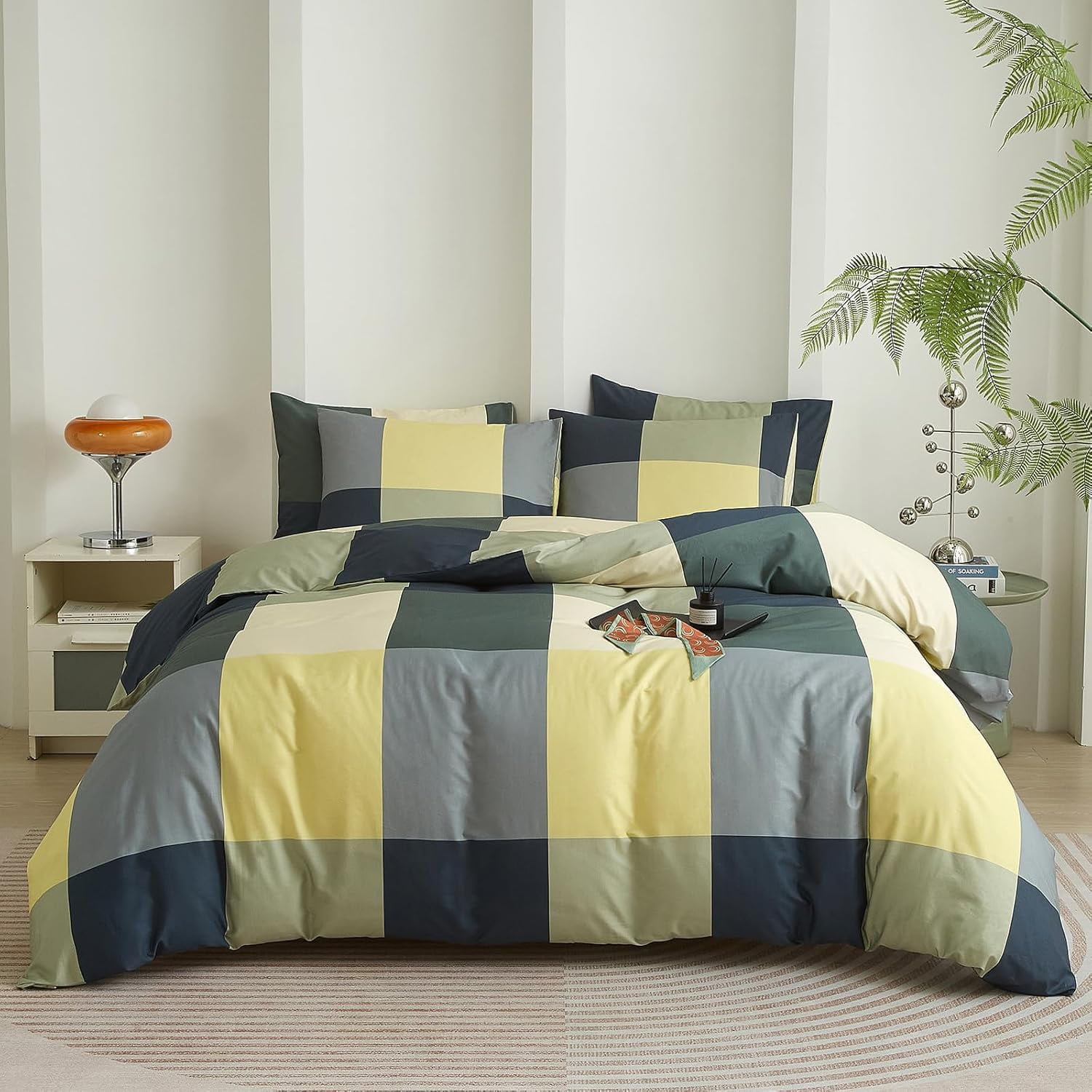 Full Size Comforter Sets Men Boys Geometric Checkered Plaid Printed ...