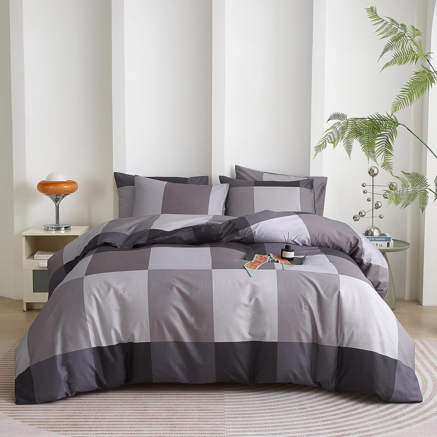 Full Size Comforter Sets Men Boys Geometric Checkered Plaid Printed ...