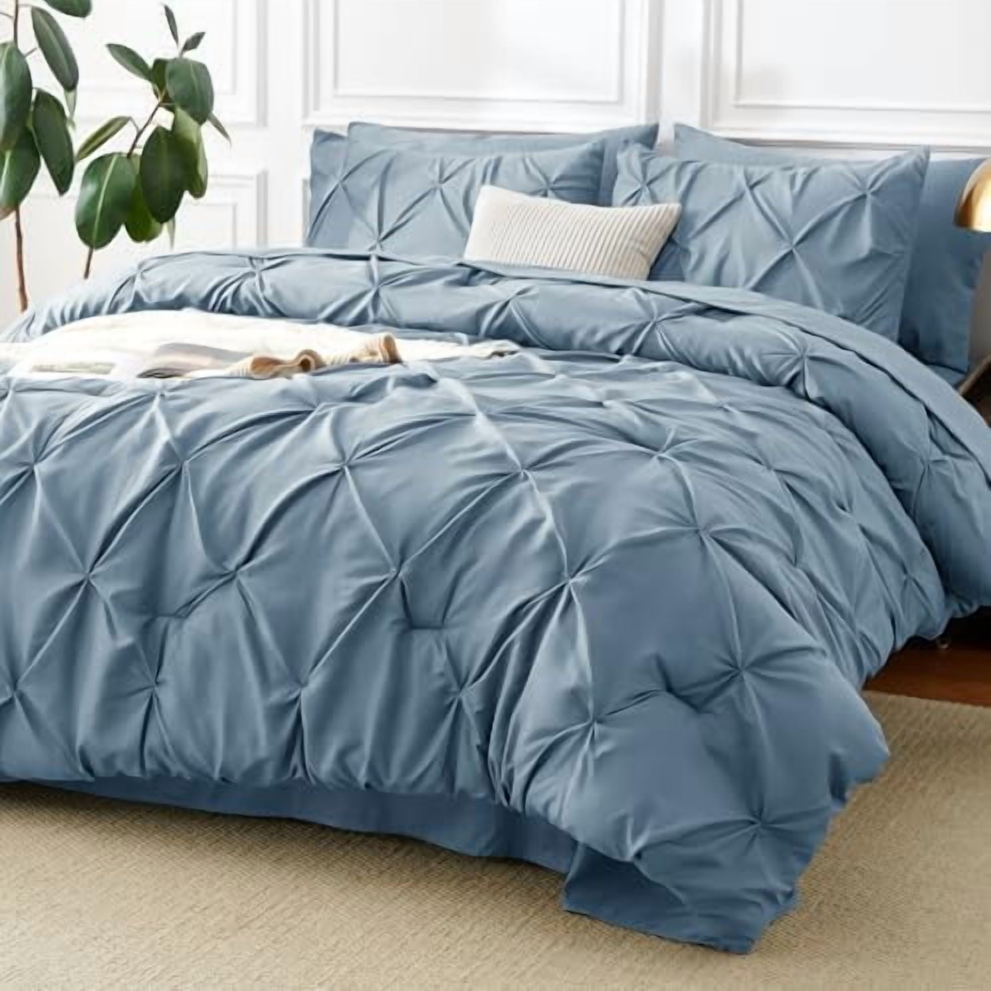 Full Size Comforter Sets Mineral Blue, 7 Pieces Pintuck Bed in A Bag ...