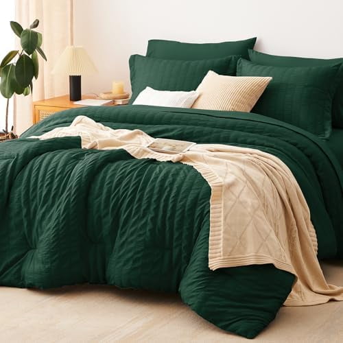 Full Size Comforter Sets with Sheets Seersucker 7 Pieces Emerald Green ...