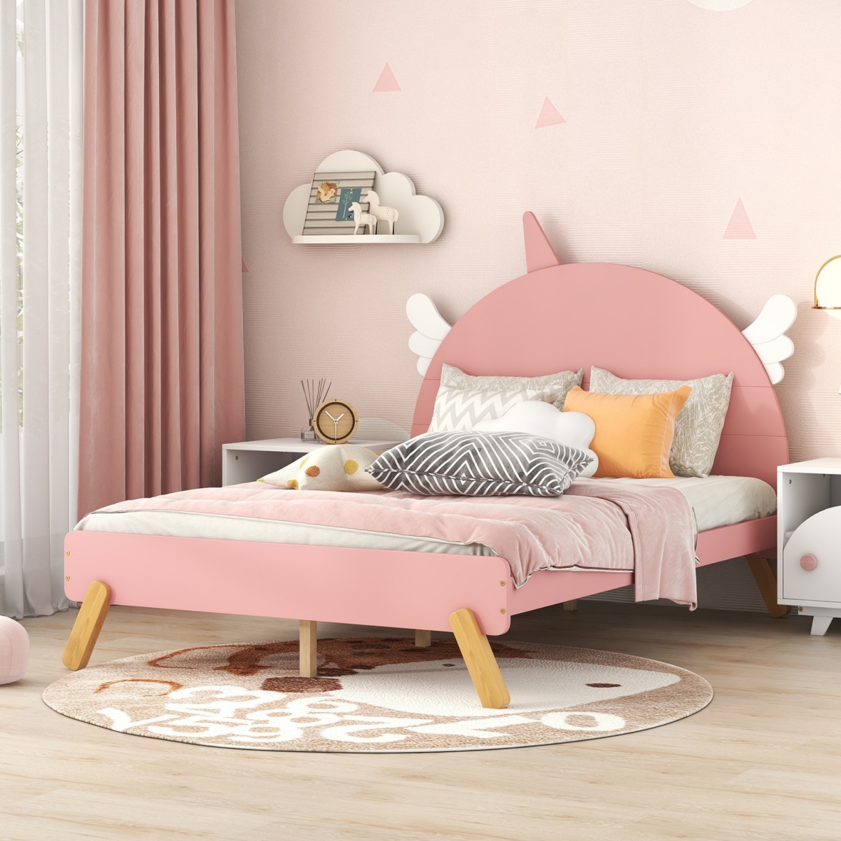 Full Size Cute Kids Bed Frame with Unicorn Shape Headboard, Modern ...